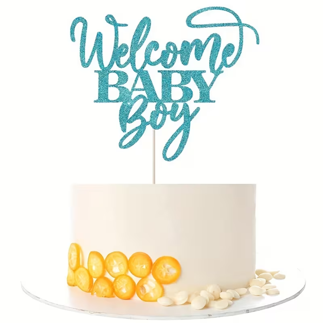 Glitter Blue Welcome Baby Boy Cake Topper – Party Supplies